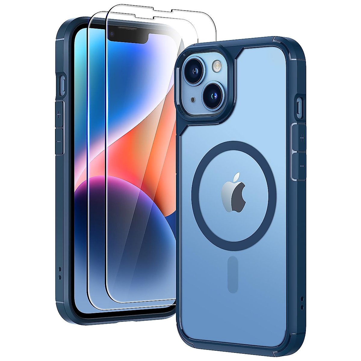 TAURI 3-in-1 Magnetic Designed for iPhone 13 for iPhone 14 Case, [Compatible with MagSafe] with 2 Screen Protector, Shockproof Phone Case for iPhone 13/14, Blue