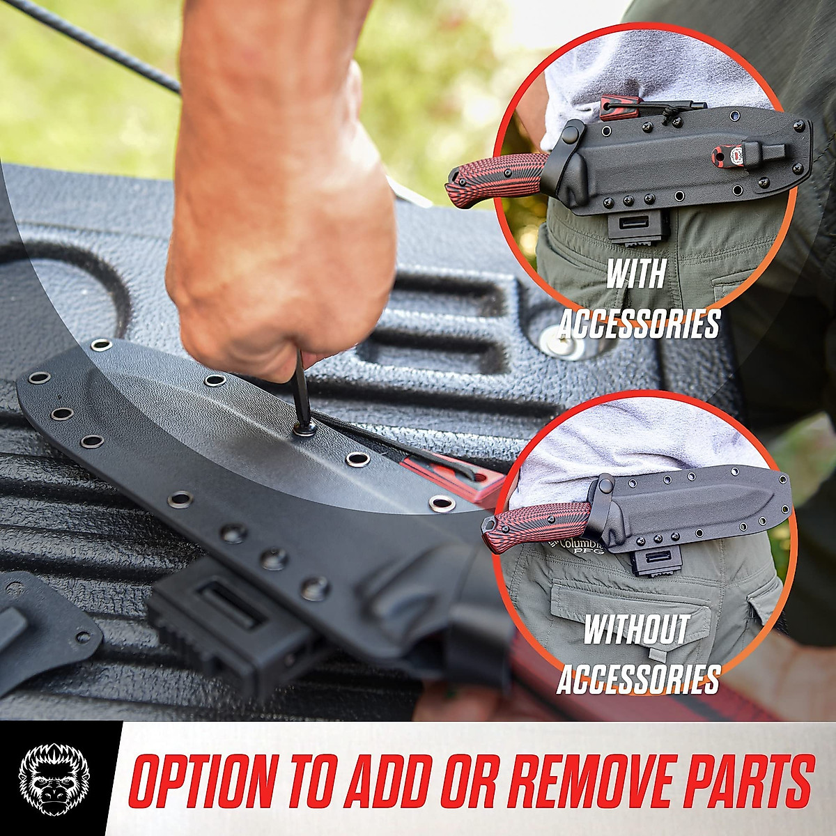 1095 High Carbon Survival Steel Knife Gift Set and Large D2 Damascus Steel Hunting Knife (Red & Black) Bundle