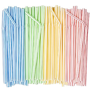 [400 Pack] Flexible Disposable Plastic Drinking Straws - 7.75" High - Assorted Colors Striped…