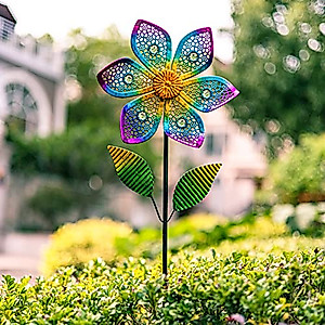 Venniy Wind Spinner with Metal Stake, Outdoor Garden Pinwheels Spinners Hollow-Out Flower Shape Design for Yard Lawn Patio Decor