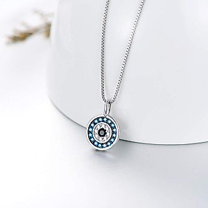 PEIMKO Evil Eye Pendant Necklace for Women 925 Sterling Silver Greek Protection Jewelry Amulet Gift Lucky Necklace for Mom（White Gold）