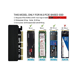 A ADWITS PCI Express 3.0 x16 to PCIe-based NVMe and AHCI SSD Adapter Card with Heat Sink, Fits M.2 (NGFF) Form Factor with Key M in Size 2230/2242/2260/2280