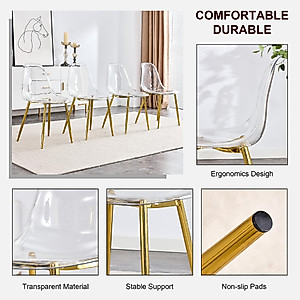 Gold Round Glass Dining Table Set for 4, Modern Kitchen Table and Chairs Set of 4, A Circle Small Round Dining Room Table and Clear Acrylic Chairs juego de comedor de 4 sillas y mesa