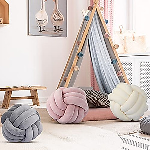 Macarrie 3 Pieces 8.6 Inch Knot Ball Pillow Round Throw Pillow Soft Decorative Plush Cushion Aesthetic Knotted Pillow Home Sofa Floor Bedroom Photography Decor (Milk White, Light Gray, Pink)