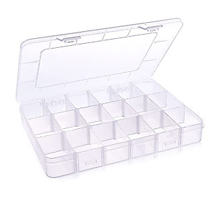 Ecurfu 18 Grids Clear Organizer Box, Small Plastic Compartments Storage Container with Dividers for Ribbon, DIY Crafts, Bead, Jewelry, Sewing, Fishing Tackles, Thread, Size 7.9x6.2x1.2 In