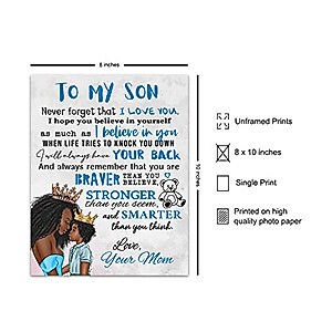 Boys Bedroom Decor - Black Art - African American Art - To My Son Gifts from Mom - Little Boys Room Decor - Wall Art for Boys - Blue Baby Boy Nursery Decor - Kids Room Decor - Family Decor