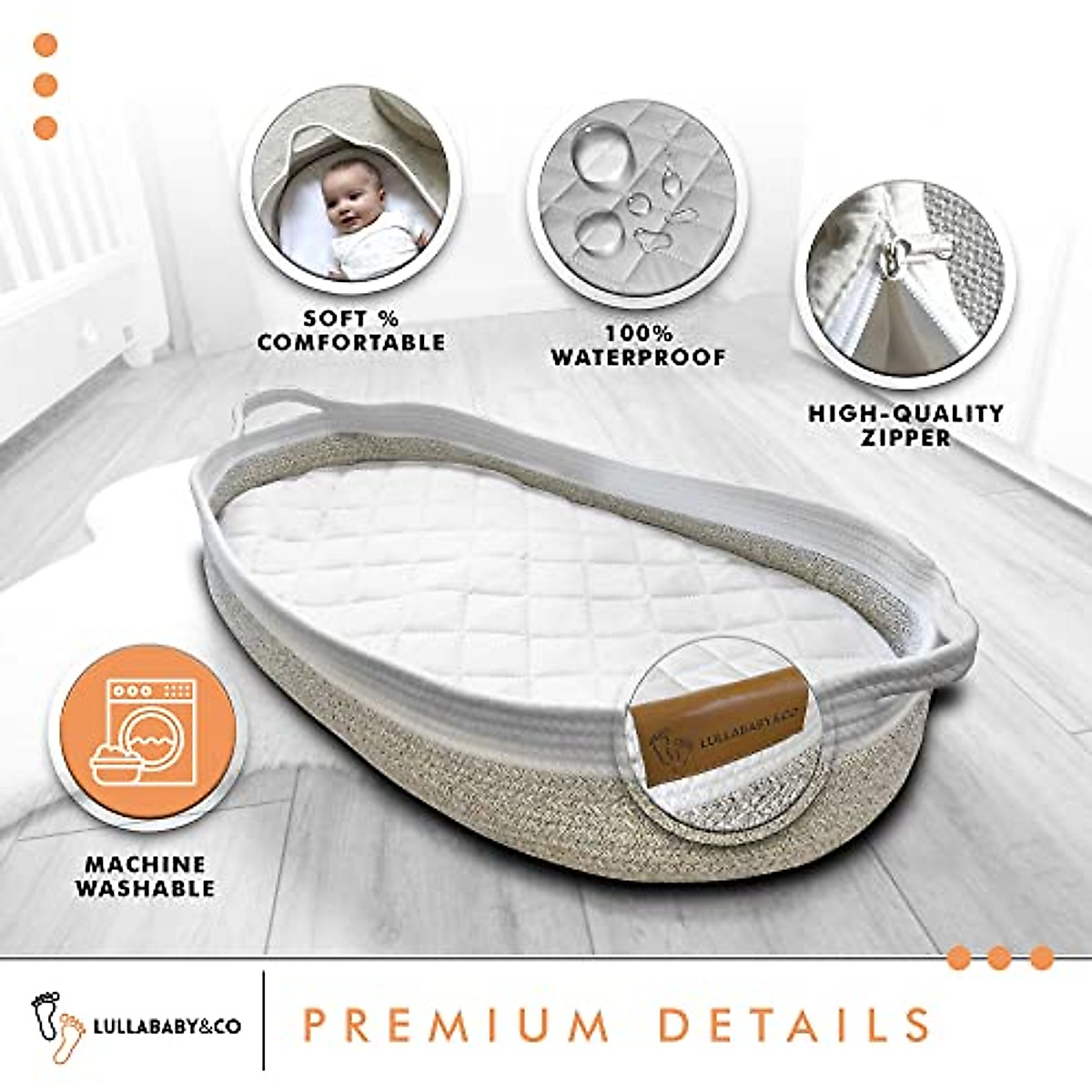 Lullababy and Co Baby Changing Basket with Two Covers – Practical Basket with Foam Pad – Cotton Rope Diaper Changing Station with Waterproof Cover - Changing Table Topper