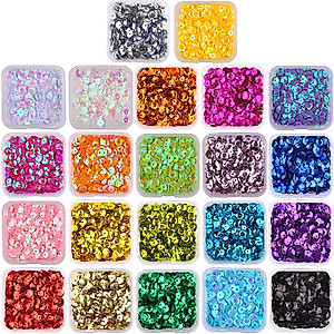 DIYASY 9800 Pcs 6MM Bulk Loose Sequins, 22 Colors Round Embroidery Sequins Cup Craft Sequins with Holes for DIY.