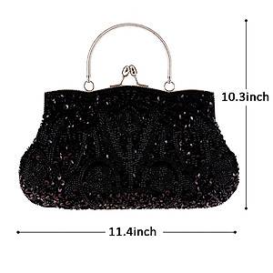 Gionforsy 1920s Flapper Handbag Evening Clutch Bag for Wedding Cocktail Dance Party Roaring 20s Gastby Beaded Bag (Style2-Black)