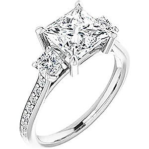 Moissanite World 3-Stone Moissanite Ring Princess 2.0CT, Moissanite Engagement Ring/Moissanite Wedding Ring/Bridal Ring Set 925 Sterling Silver Perfact for Gift Or As You Want (6)