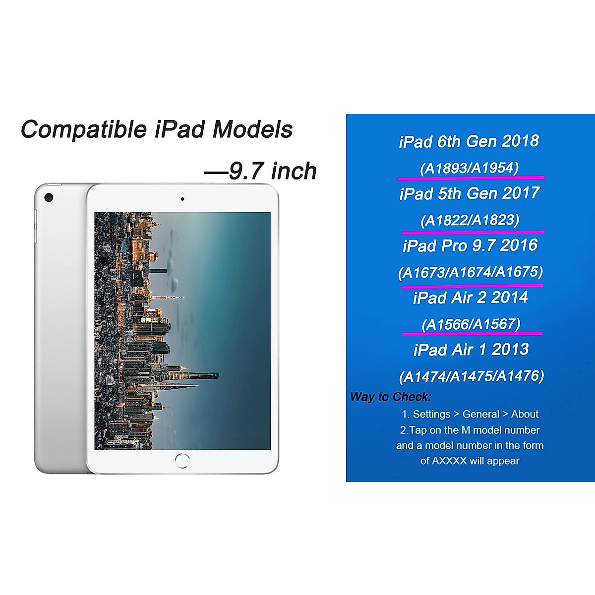 D DINGRICH iPad Keyboard Case for 6th Generation(2018) 9.7-inch, 5th Gen(2017), Air 2, iPad Pro 9.7, Protective Case with Pencil Holder, Backlit Detachable Keyboard, Auto Sleep/Wake,Silk Blue