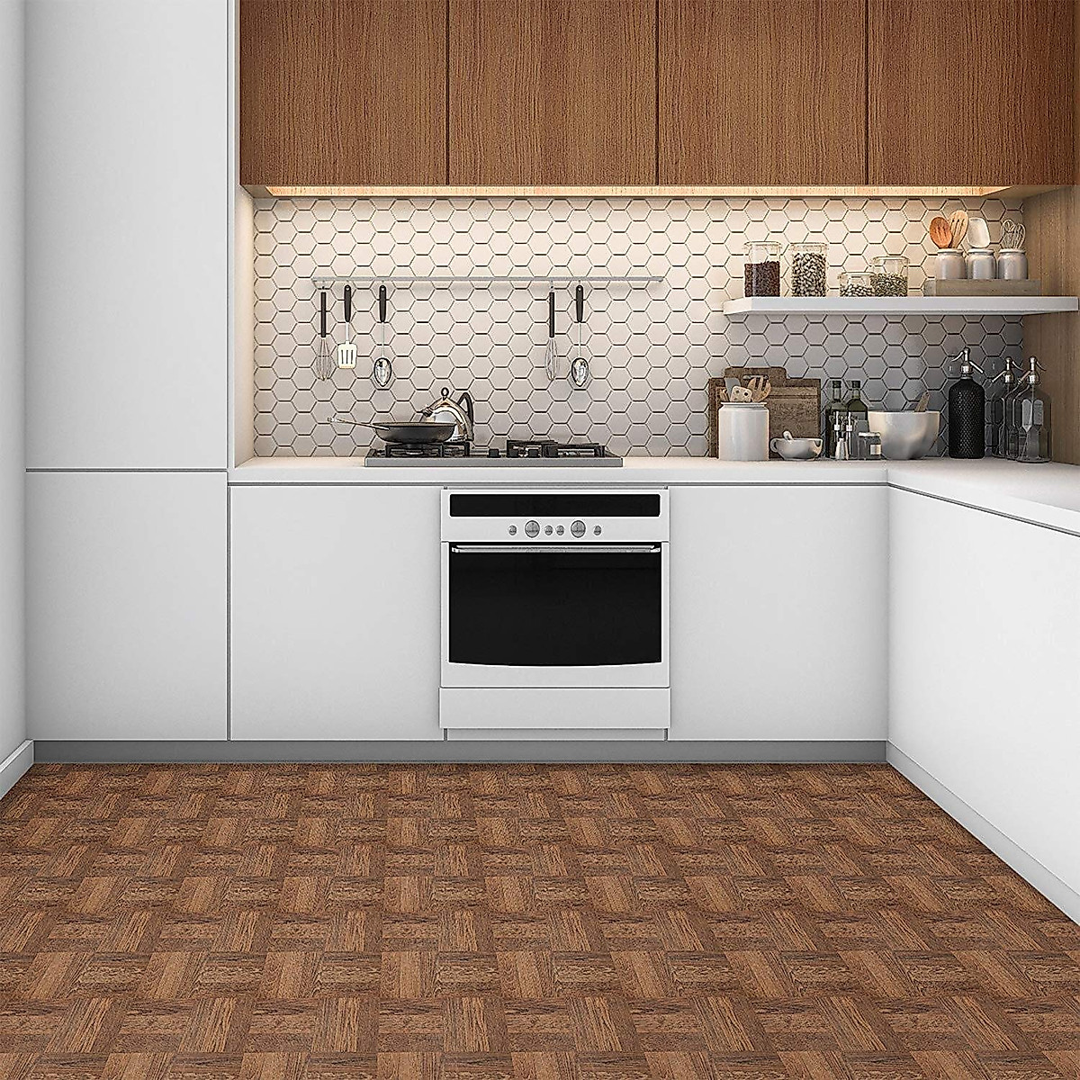 Achim Imports VFT920POVR Home Furnishings Portfolio 12x12 2.0mm Self Adhesive Vinyl Floor, Walnut Parquet, 9 Tiles/9 sq. ft