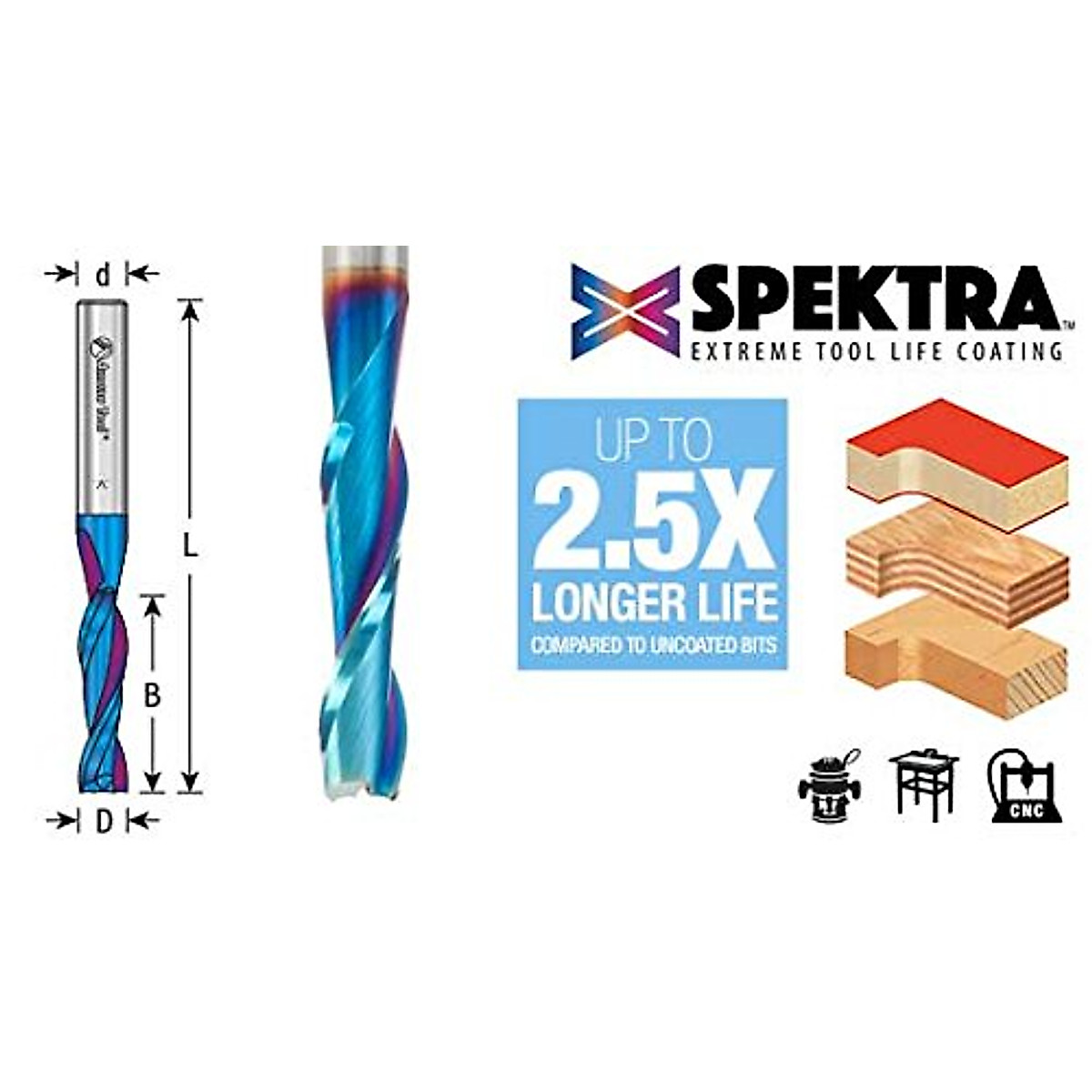 Amana Tool - 46125-K Solid Carbide Spektra Extreme Tool Life Coated Spiral Plunge 1/8 Dia