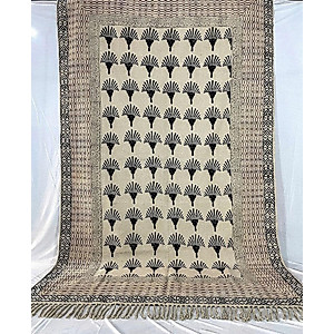 Hand Printed Block Print Rug Flatweave Area Rug Boho Rug Cotton Rug (4' x 6') Black&cream