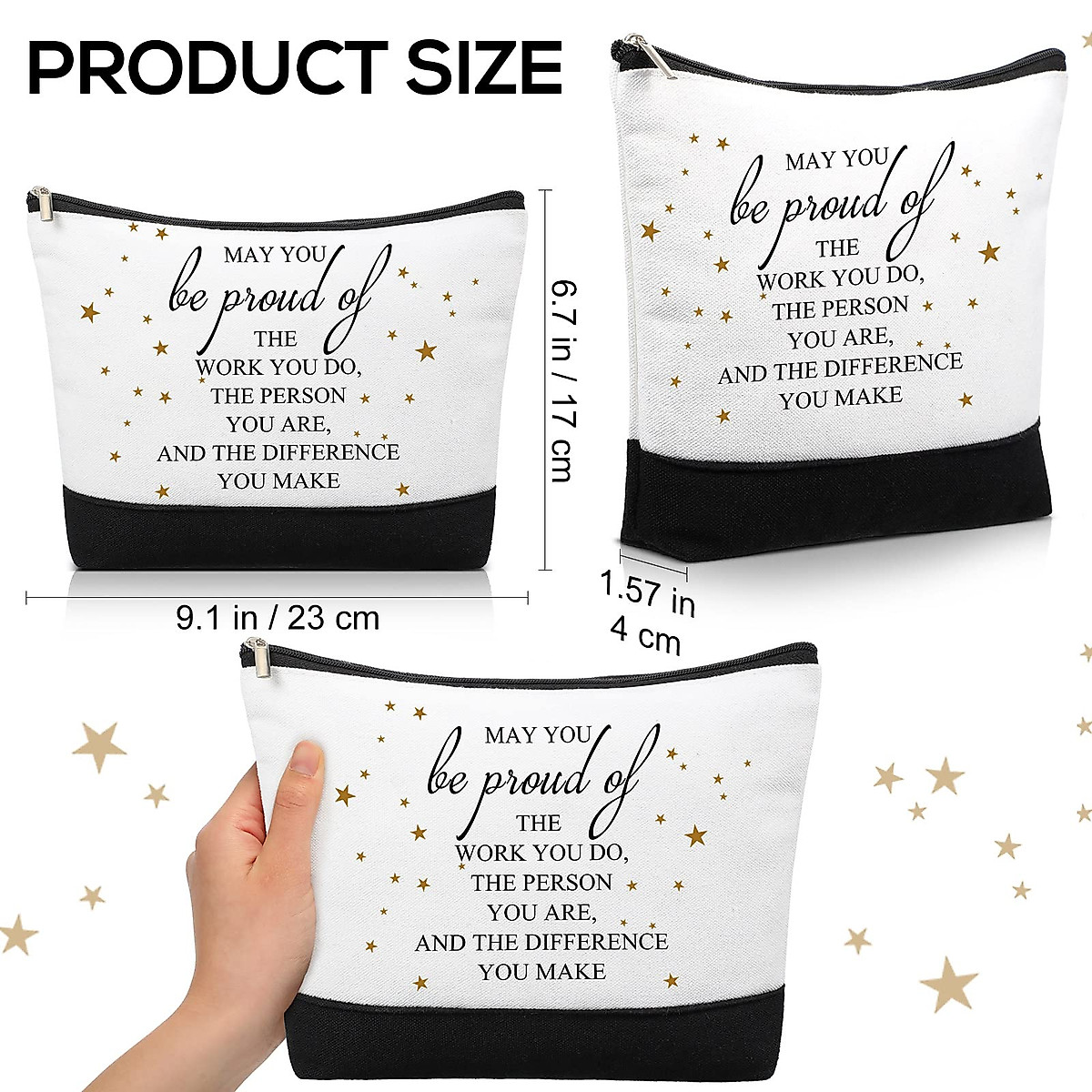 Roowest 20 Pcs Inspirational Gifts Cosmetic Bags Coworker Bulk Motivational Gift Pouch Canvas Makeup Bag with Zipper Appreciation Bags for Women Employee Christmas Gift(White,Proud)