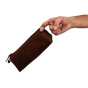 Genuine Leather Pencil Roll Case/Pouch Pen Holder Organizer Brushes Ruler Stationary Gift for Students Artist Painter & Writer String Closure Vintage