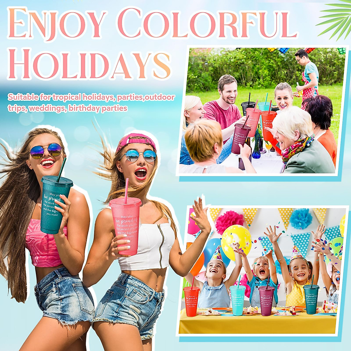 Dandat 36 Pcs Appreciation Tumblers Gifts Bulk 24 oz Thank You Employee Teacher Plastic Graduation Tumbler Colorful Reusable Inspirational Cups with Lids Straws Coworker Staff (Dark Color)