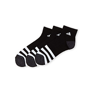 Adidas Men's Athletic Moisture Wicking Cushioned Extra Durable Quarter Socks 3-Pack/ 3-Pair (Shoe Size 6-12) Black/White