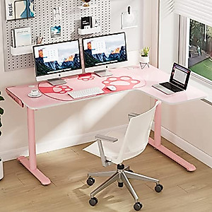 EUREKA ERGONOMIC L60 Gaming Desk L Shaped, 60 Inch Large Pink Computer Table Home Office Corner Study Writing Modern Workstation w Mouse Pad Cable Management, Space Saving, Gift for Girl Female, Right