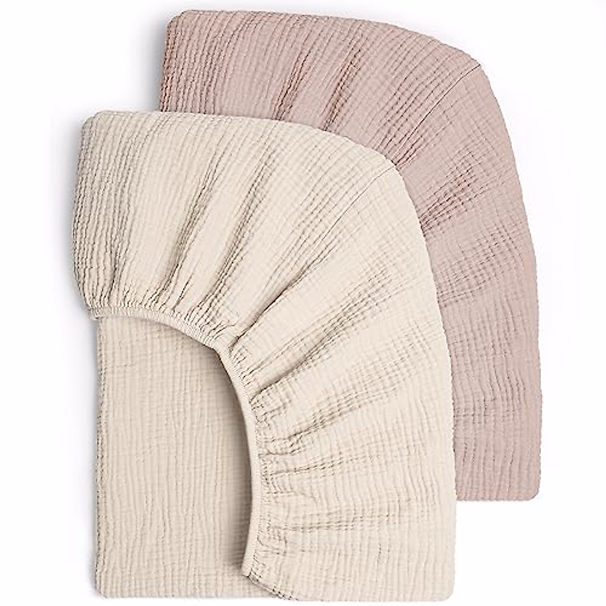 lulumoon Mini Crib Sheets Muslin: Pack and Play Sheets for Boys and Girls - Cotton Fitted Crib Sheet for Pack N Play Mattress and Playard 2Pack 24"x38"