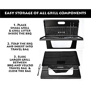 Portable BBQCroc Easy Grill - BBQ Croc NEXT GENERATION OF X GRILLS - Premium Foldable Charcoal Barbecue Extra Large Grilling Surface, with Travel Bag & Grill Lifter