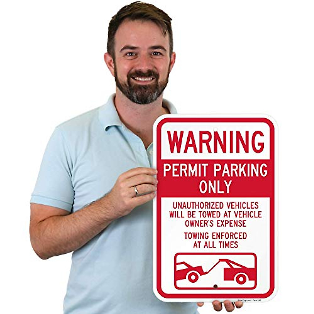 SmartSign "Warning - Permit Parking Only, Towing Enforced" Sign | 12" x 18" Aluminum