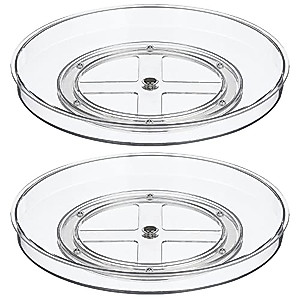 mDesign Lazy Susan Turntable Plastic Spinner for Kitchen/Bathroom, Pantry, Fridge, Cupboards, or Counter Organizing, Fully Rotating Organizer for Food, 11.5" Round - Lumiere Collection - 2 Pack, Clear