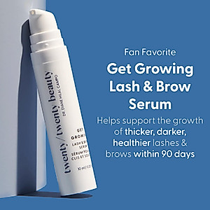 twenty/twenty beauty Get Growing Lash & Brow Serum, Made in USA with Castor Oil for Longer, Fuller, Thicker Looking Lashes, Natural and Physician Developed (0.33 Fl Oz)