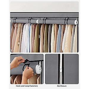 SONGMICS Portable Closet, Wardrobe Closet Organizer with Cover, 4 Hanging Rods and Shelves, 4 Side Pockets, 66.9 x 17.7 x 65.7 Inches, Large Capacity for Bedroom, Living Room, Gray URYG094G02