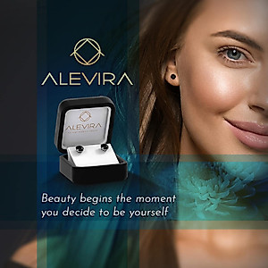 ALEVIRA Black Cubic Zirconia Stud Earrings - 1.0 TCW Round Cut Stone in 14K White Gold - Faux Black Diamond Stud CZ