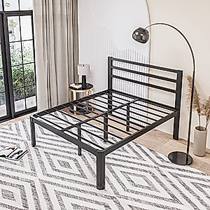Woozuro King Bed Frame and Headboard, Heavy Duty Metal Platform Bed Frames with Round Corner Leg, No Box Spring Needed, Non-Slip Mattress Foundation, Noise-Free, Easy Assembly, Black
