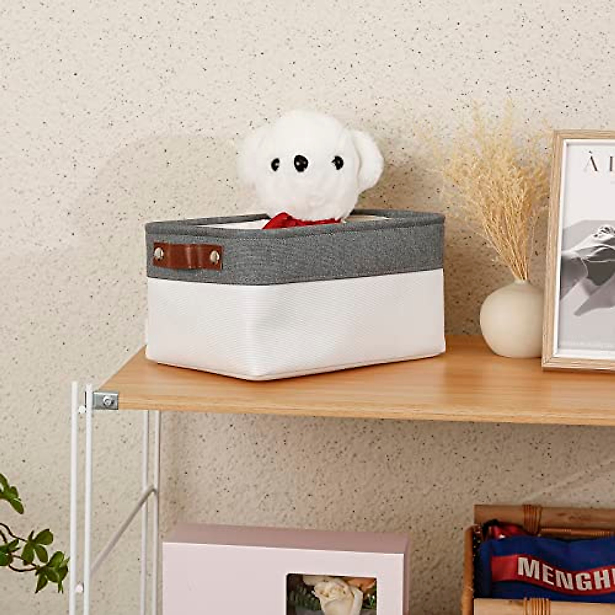 FENQDOOU Storage Bins[6 Pack], Collapsible Fabric Storage Baskets with Handles for Cupboards, Wardrobe, Shelves, Bathroom, Clothes, Toys, Towel (11.8 x 7.8 x 5.9 inches, Gray/ White)