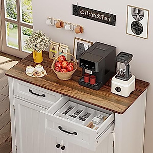 Gizoon Kitchen Sideboard Buffet Cabinet, 32'' H Large Kitchen Storage Island with Drawer and Adjustable Shelf, Modern Coffee Bar for Kitchen, Dining Room, Bathroom, Entryway, Retro