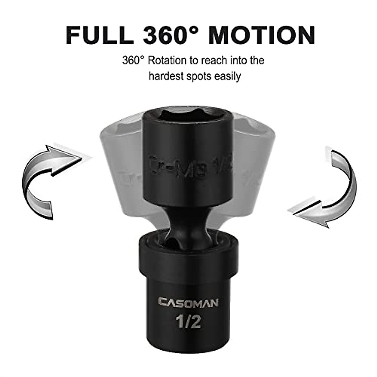 CASOMAN 1/4-Inch Drive Shallow Universal Impact Socket Set, SAE, 6 Pieces Set, 1/4" to 9/16", 6-Point, Cr-Mo, Swivel Socket