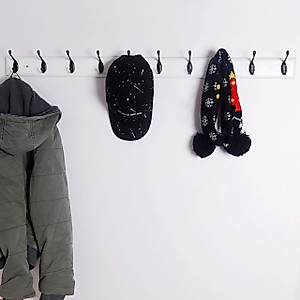 Dseap Coat Rack Wall Mounted: 10-Hooks, 16" Hole to Hole, 38-1/4" Long, Wood Coat Hooks Wall Mounted, Hook Rack, Hook Rail, Hooks for Hanging Coats, White & Black