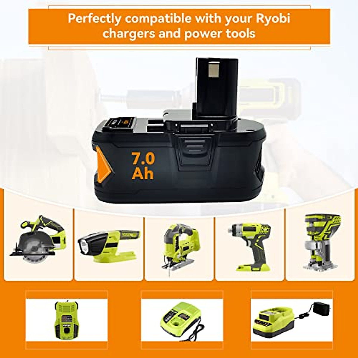 VANON 7.0Ah P108 18v Replacement for ryobi 18v Battery 2 Pack Lithium Ion High Capacity Batteries Compatible with P108 P102 P103 P104 P105 P106 P107 P109 P122 BPL18151 BPL1820 Cordless Tool