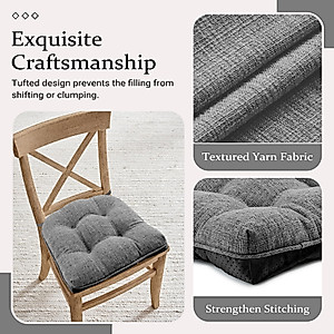 Wellsin Chair Cushions for Dining Chairs 4 Pack, 15.5" X 15.5" Kitchen Chair Cushions with Ties and Non-Slip Backing, Tufted Shredded Memory Foam Kitchen Chair Pads, Dark Gray