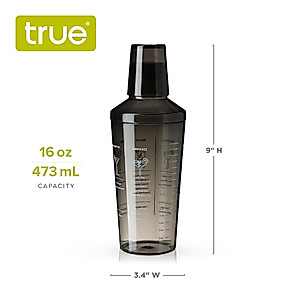 True Smoke Recipe Shaker, Tinted Plastic Cocktail Shaker, Includes 7 Drink Recipes with Measurements