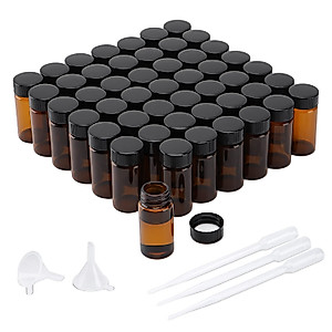 PRECIPETTE 5ml Sample Vials, Pack of 100 Amber Glass Sample Bottles with Screw Cap, Funnel, Dropper, Lab Sample Vials for Laboratory, Taking Water Samples, Seeds, Essential Oil