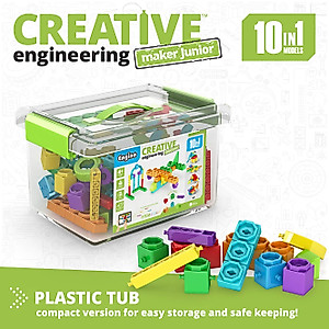 Engino Toys Creative Engineering STEAM Maker Junior 10-Model Set, Color and Number Learning, Stackable Building Blocks, Hand-Eye Coordination, Elephant, Giraffe, Spaceship, Home Learning, for Ages 4+