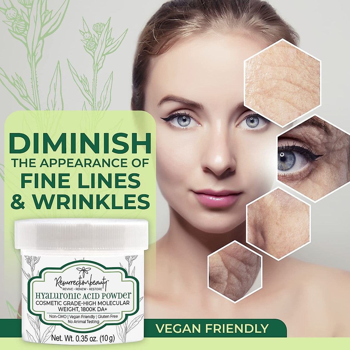 Pure Hyaluronic Acid Powder High Molecular Weight Sodium Hyaluronate to Make Your Own Premium Moisturizing Beauty Serum, Skincare Mask Treatment, Vitamin C Serums & DIY Facial Skin Care Products 10g