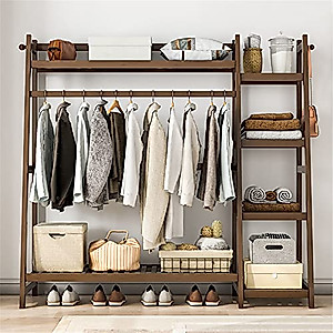 ZJDU Free Standing Closet Organizer, Portable Extra Large Garment Rack, Heavy Duty Clothe Closet Storage with Shelves,Storage Box Shelves,Bamboo Clothes Rack,130×42×140cm