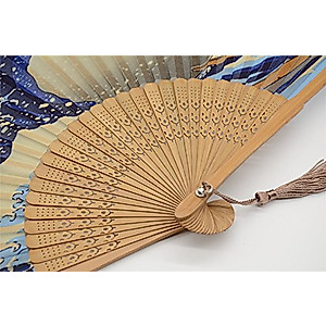 OMyTea® Landscape 8.27"(21cm) Folding Hand Held Fan - with a Fabric Sleeve for Protection for Gifts - Japanese Vintage Retro Style (Kanagawa Sea Waves)