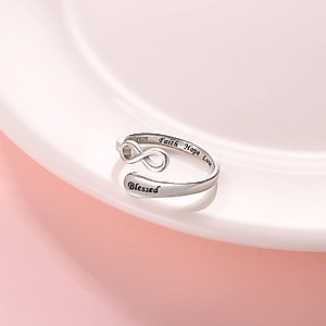 Bolelis 925-Sterling-Silver Just Breathe Rings - Inspirational Adjustable Jewelry Personality Encouragement Gift for Teens Women (Infinity Blessed)