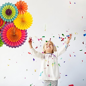 SUNBEAUTY Pack of 6 Hanging Paper Fans Party Carnival Circus Round Pattern Paper Garlands Decoration for Birthday Baby Shower Graduation Summer Party