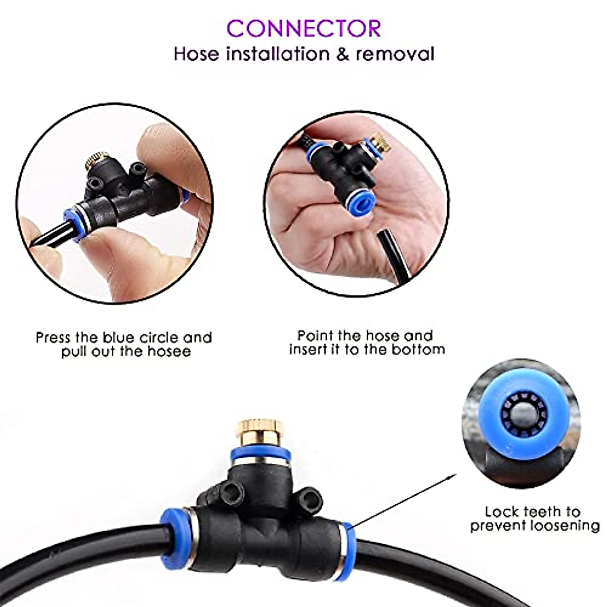 DUN Misters for Outside Patio 29.5ft(9m) Outdoor Misters Cooling System Misters Cooling Kit Whit 11 Copper Mister Nozzles + A Connector(3/4) for Patio Garden Greenhouse Garden Irrigation