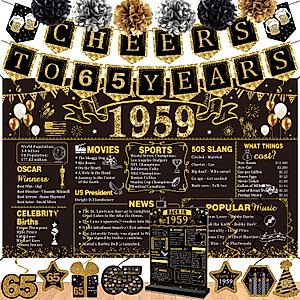 65th Birthday Decorations for Men Women,16PCS Back in 1959 Banner Decorations,Including Vintage 1959 Banner,1959 Anniversary Card,Cheers to 65 Years Banner,7 Hanging Swirl,6 Paper Poms