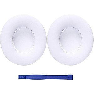 Beats Solo 3 Wireless Ear Pads Replacement, BUTIAO Protein Leather Memory Foam Headphone Earpads Ear Cushion Pad for Beats by Dre Solo 3 Wireless & Solo 2 Wireless Over Ear Headsets (White)