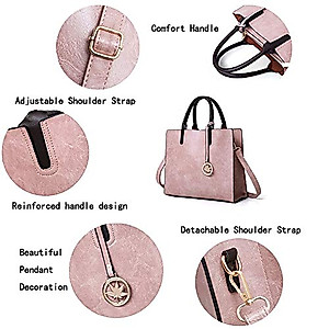 Women Handbags Sets 3 Pcs Large Capacity Handbag Chain Shoulder Bag Clutch Wrist Purse, Pink