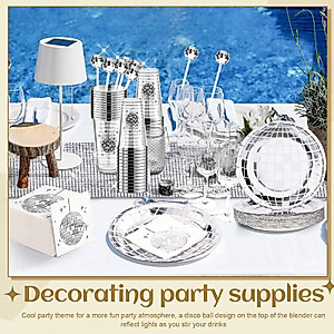 70s Disco Party Supplies Disco Balls Plates Napkins Cocktail Stirrers Disposable Plastic Cups Party Table Runner for 80s 90s Wedding Picnic Travel(101 Pieces)